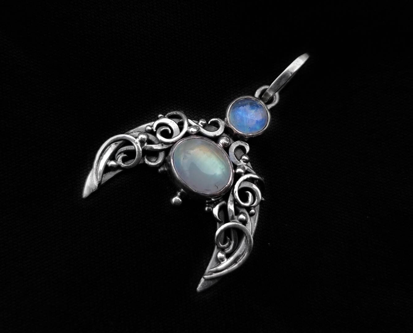 Wire Wrapped Crescent Moon Moonstone Pendant Wire Wrapped - Etsy
