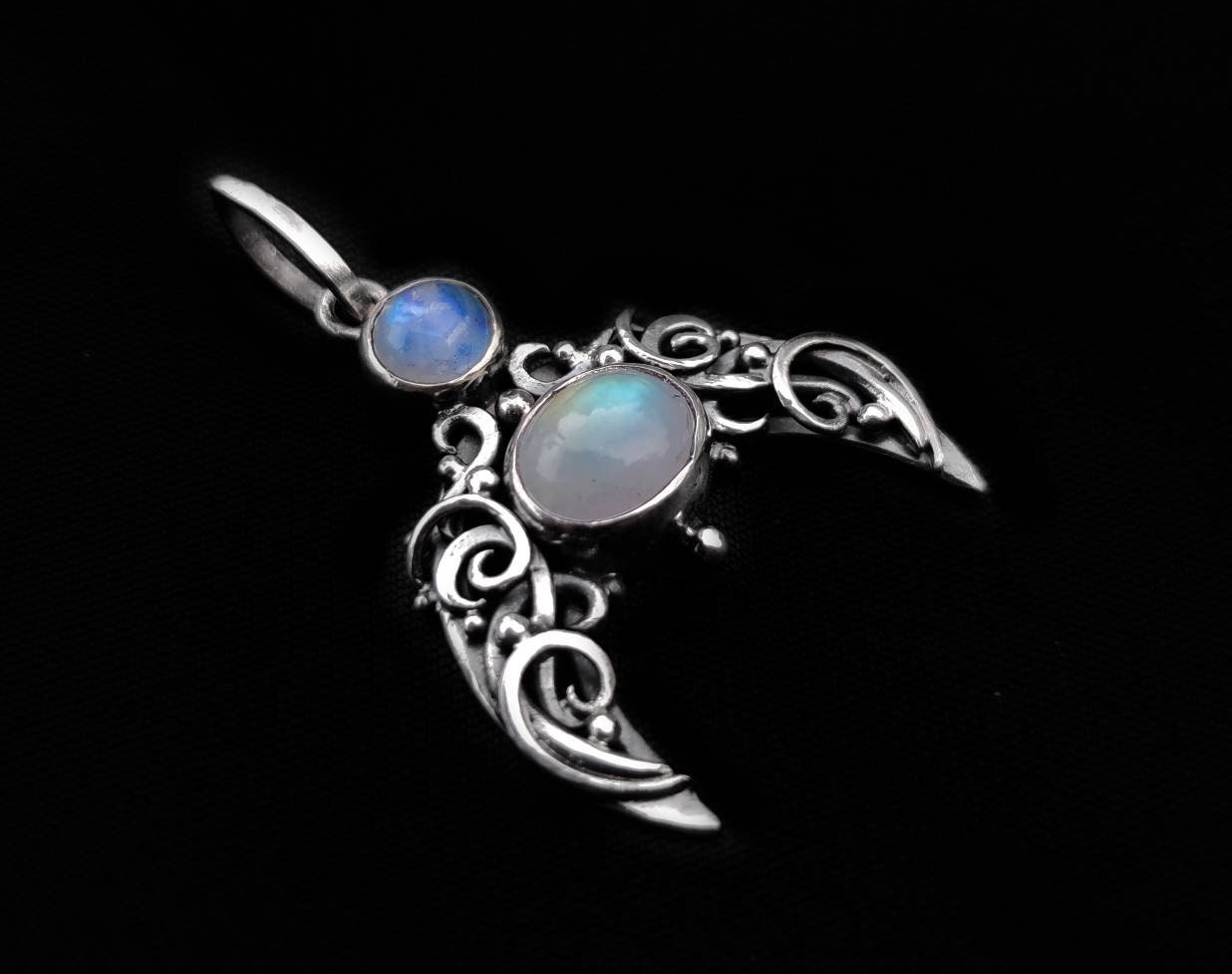 Wire Wrapped Crescent Moon Moonstone Pendant Wire Wrapped - Etsy