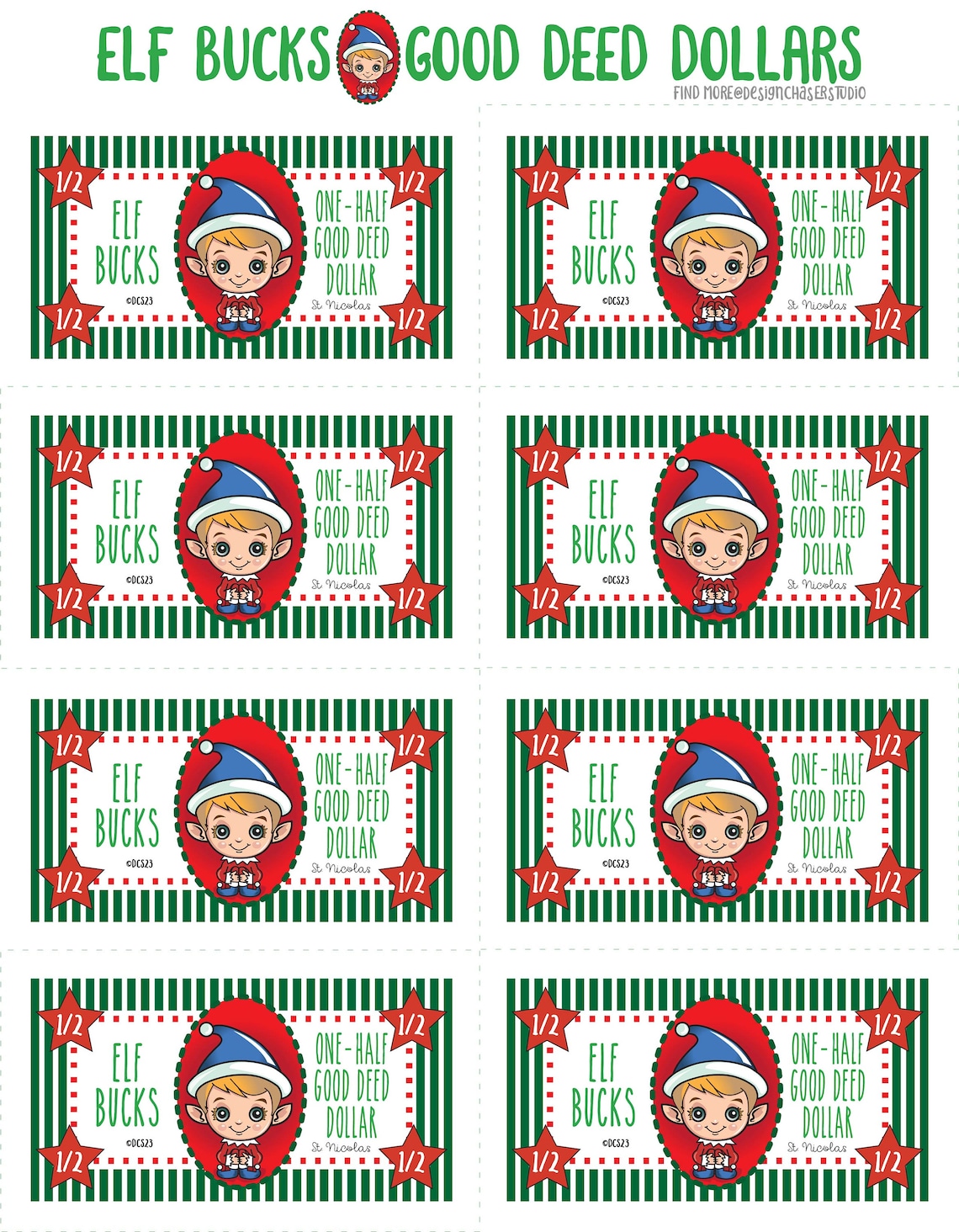 Christmas Elf Chore List & Reward Instant Download Earn Elf Bucks ...