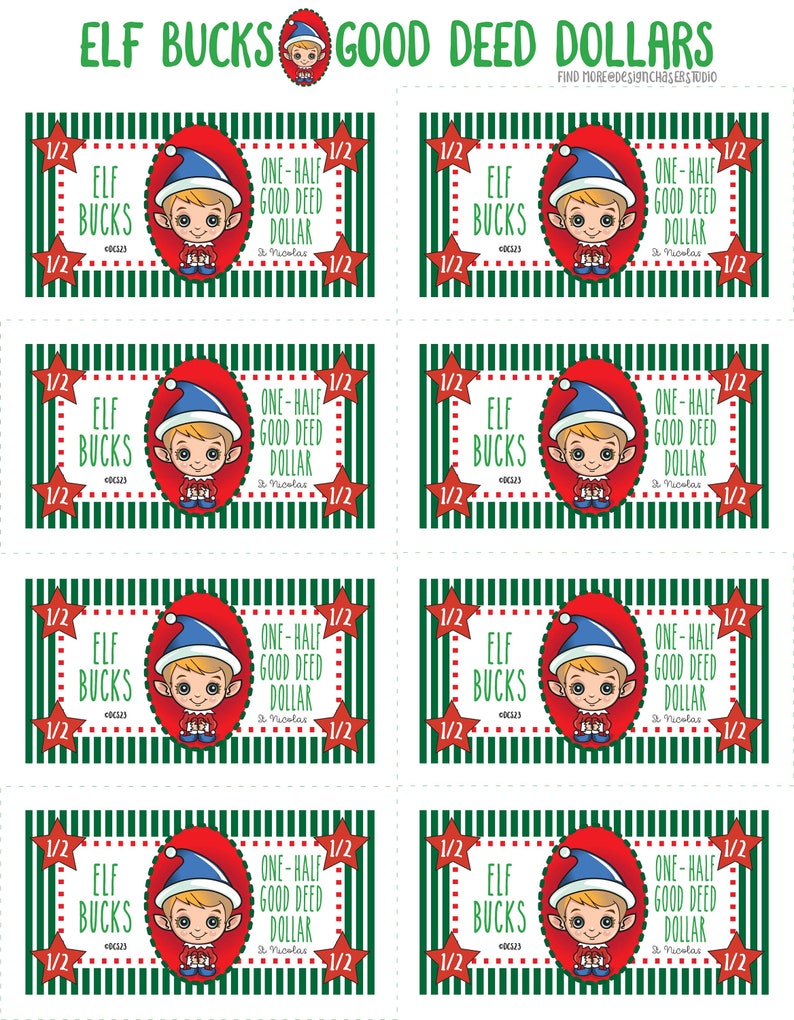 Christmas Elf Chore List & Reward Instant Download Earn Elf Bucks ...