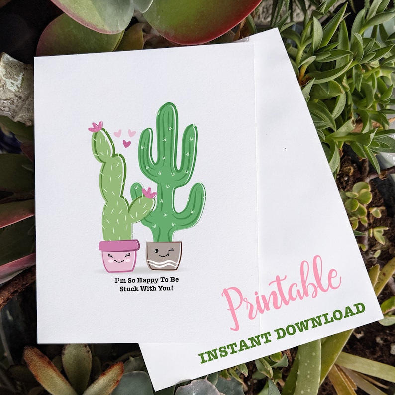 Happy to Be Stuck With You Cactus Lovers Valentines Card - Instant ...