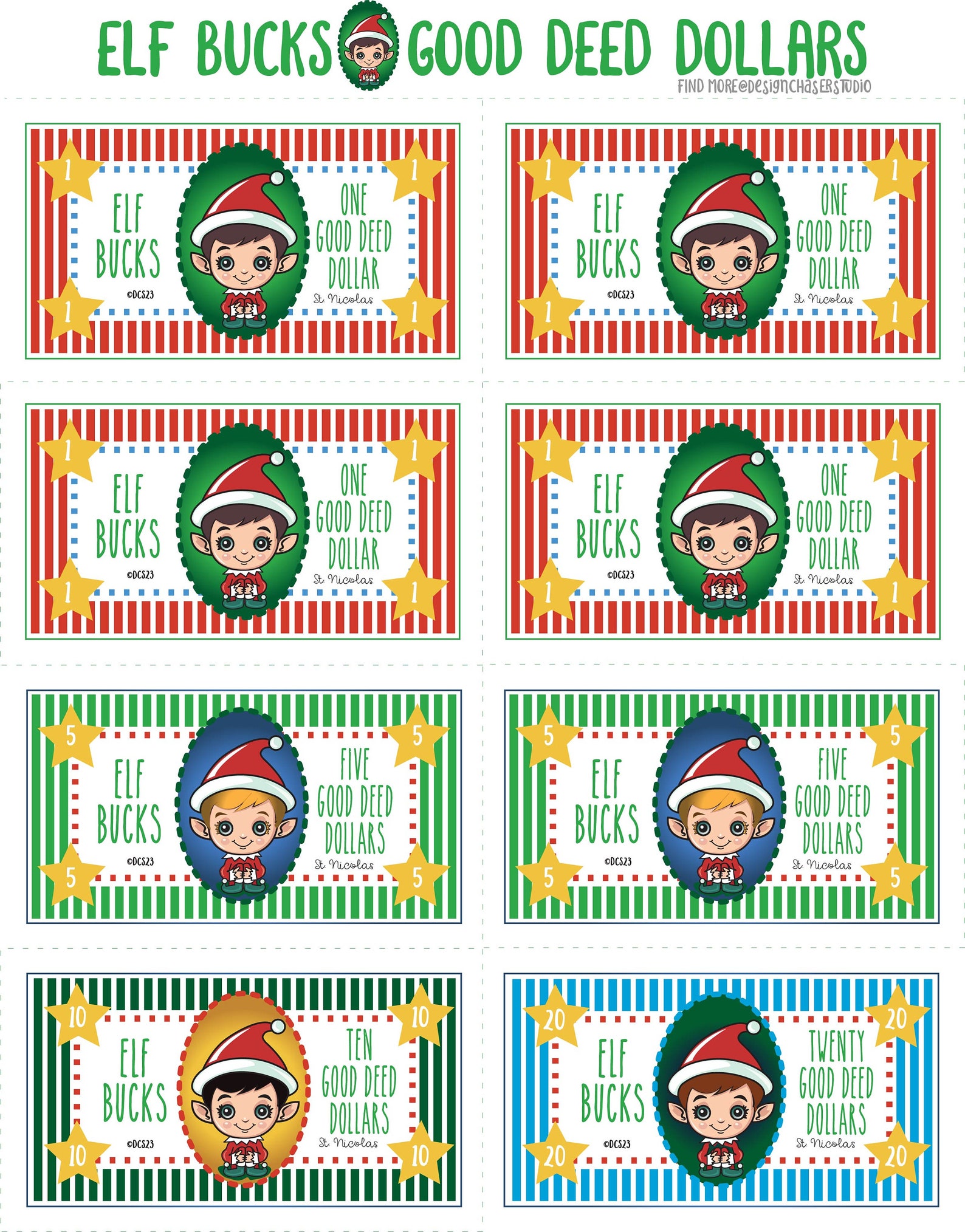 Christmas Elf Chore List & Reward Instant Download Earn Elf Bucks ...