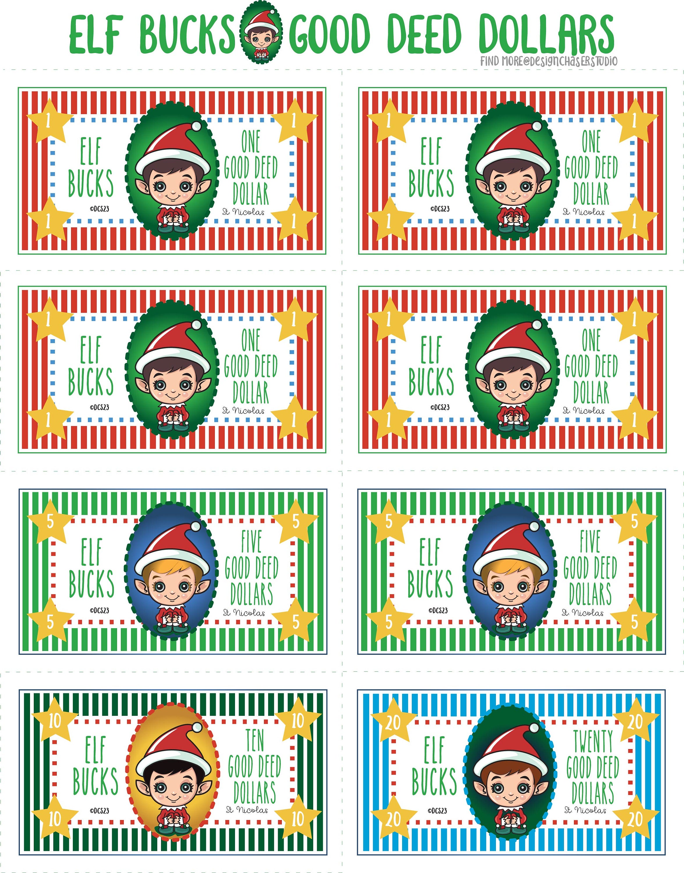 Christmas Elf Chore List & Reward Instant Download Earn Elf Bucks ...