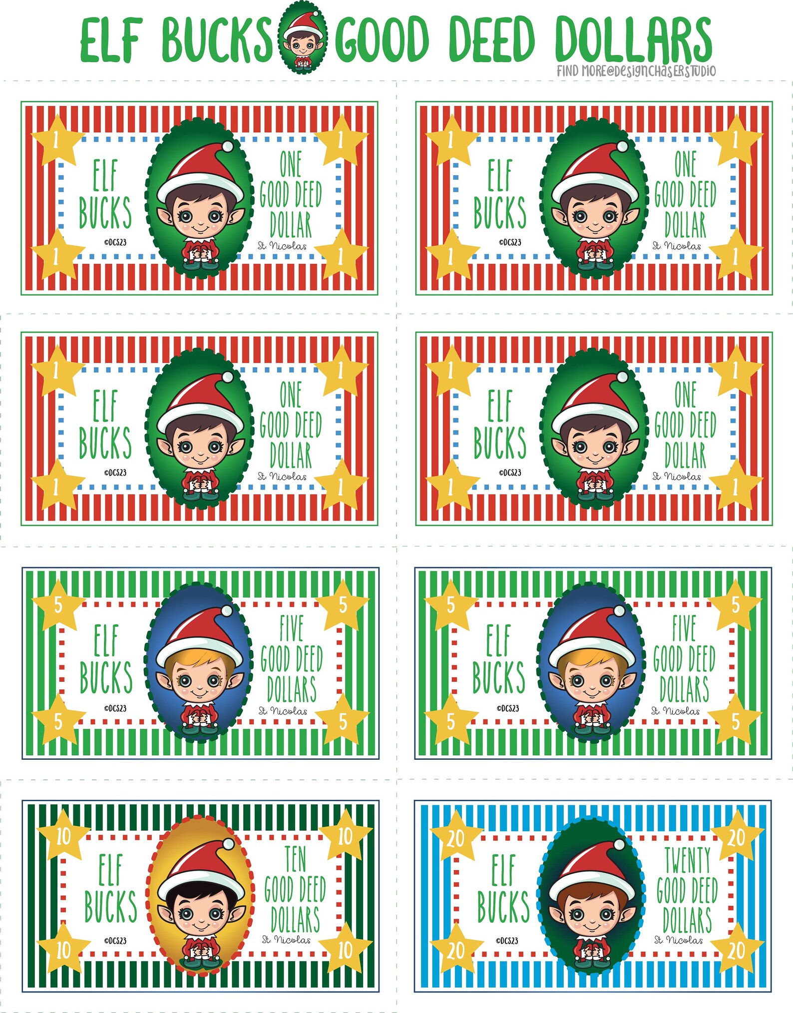 Christmas Elf Chore List & Reward Instant Download Earn Elf Bucks ...