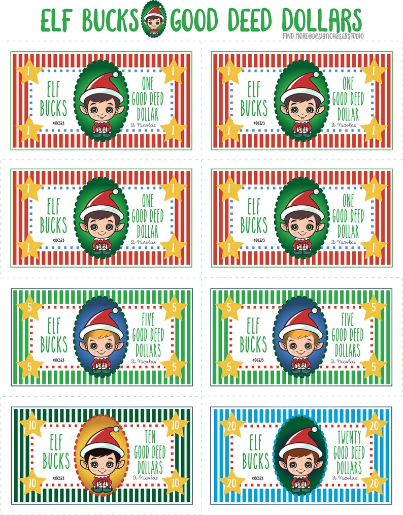 Christmas Elf Chore List & Reward Instant Download Earn Elf Bucks ...
