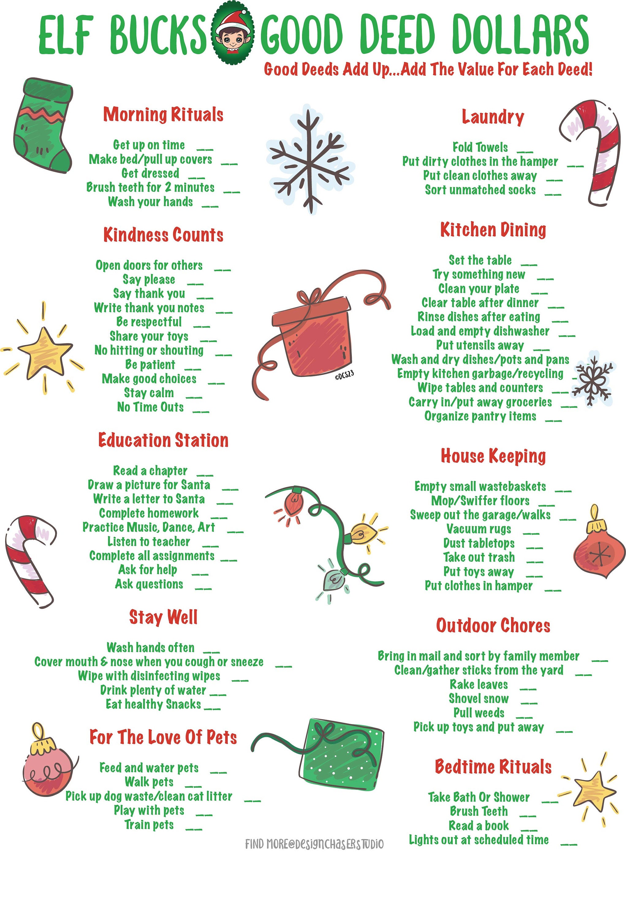 Christmas Elf Chore List & Reward Instant Download Earn Elf Bucks ...