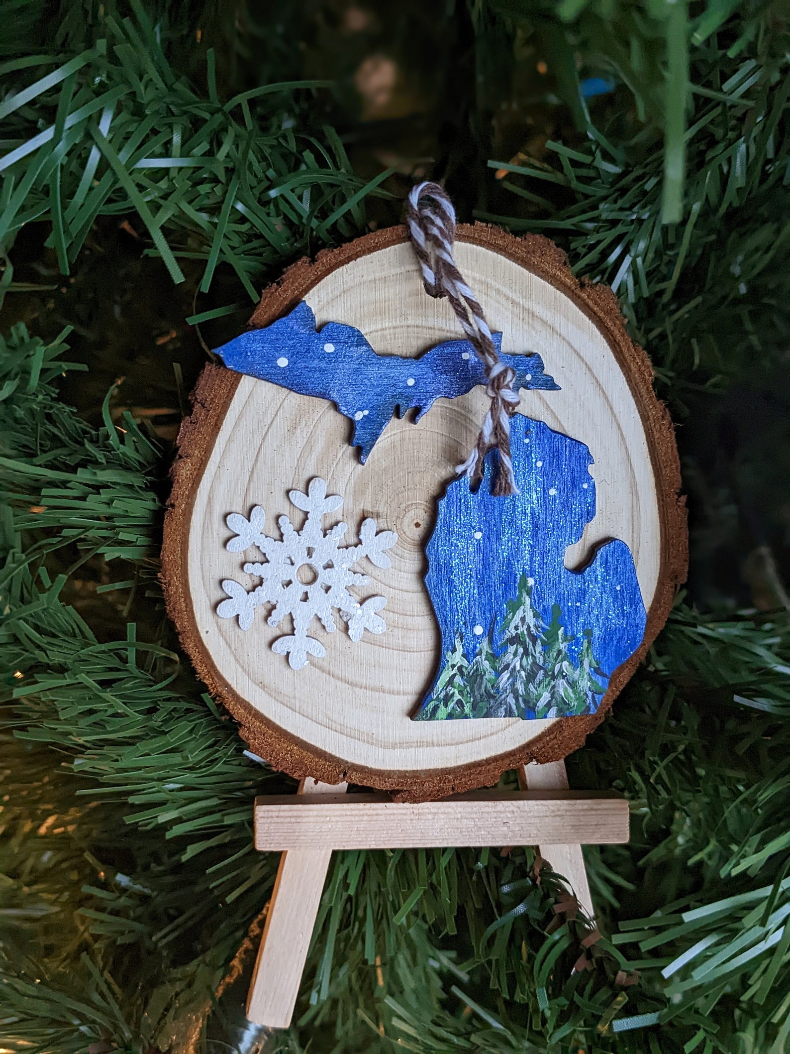 Hand Painted Michigan Northern Lights Wood Ornament Original With ...