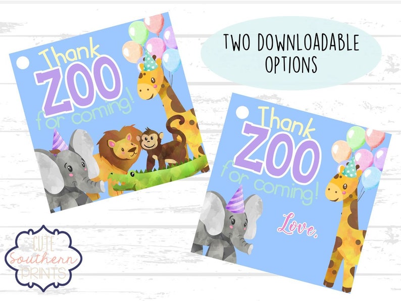 Zoo Themed Goody Bag Thank You Tags - Etsy