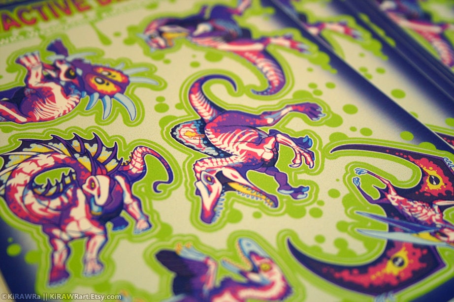 Rad Dinosaurs Sticker Sheet Vinyl Dino Neon Skeleton Paleo - Etsy