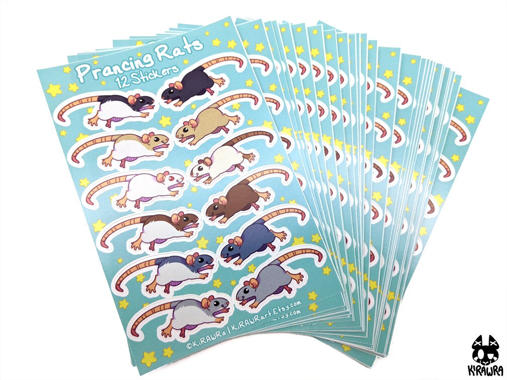 Prancing Rats Sticker Sheet 12 Stickers Adhesive Vinyl Rat | Etsy