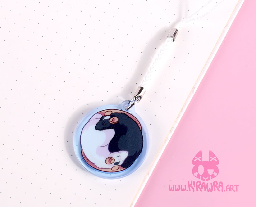 Yin Yang Rat Acrylic Charm || Rats Cute Yinyang Circle Zen Tao Black ...