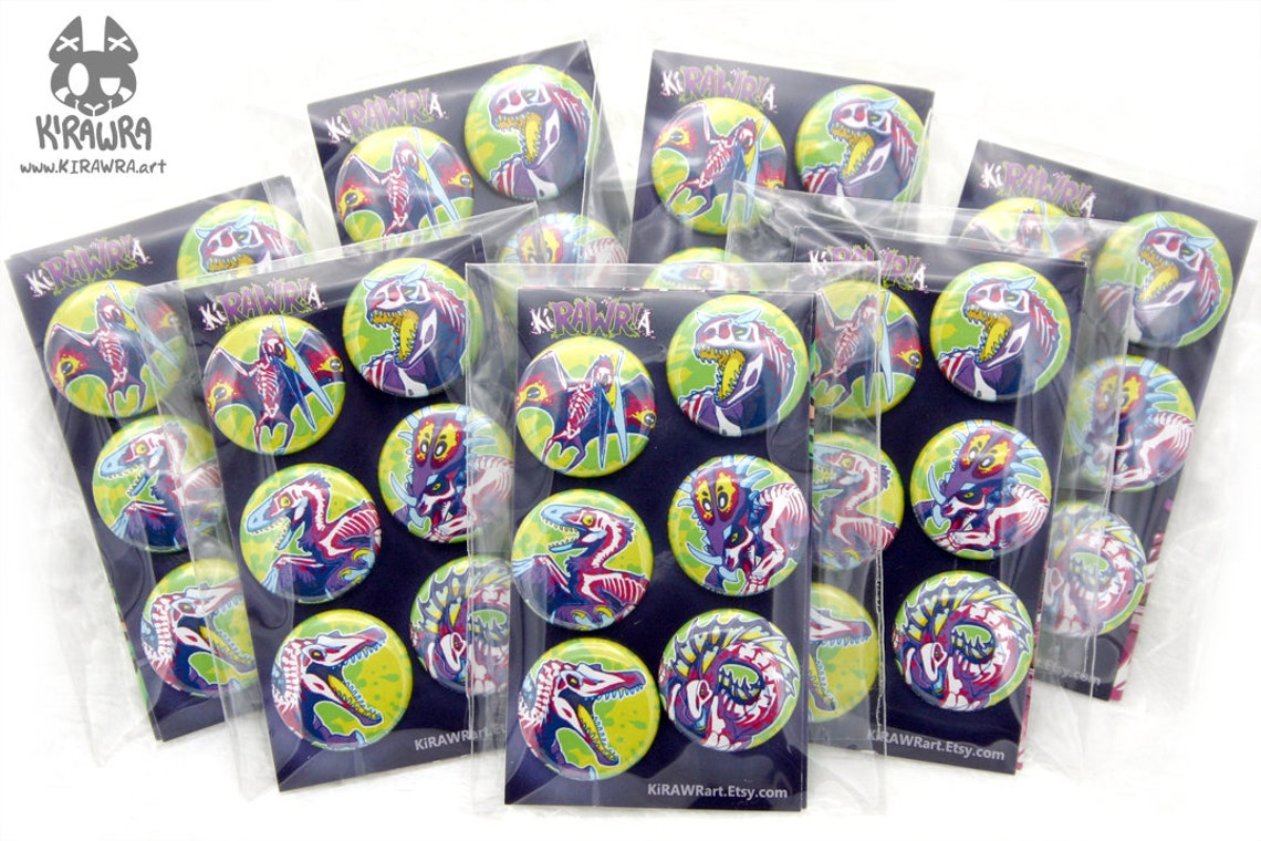 Rad Dinosaur Pinback Button Set 1 Inch Dino Radioactive - Etsy