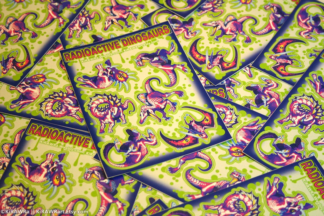 Rad Dinosaurs Sticker Sheet || Vinyl Dino Neon Skeleton Paleo ...