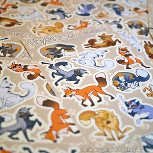 Playful Foxes Sticker Sheet || 10 Stickers Vinyl Fox Cute Happy Dancing ...
