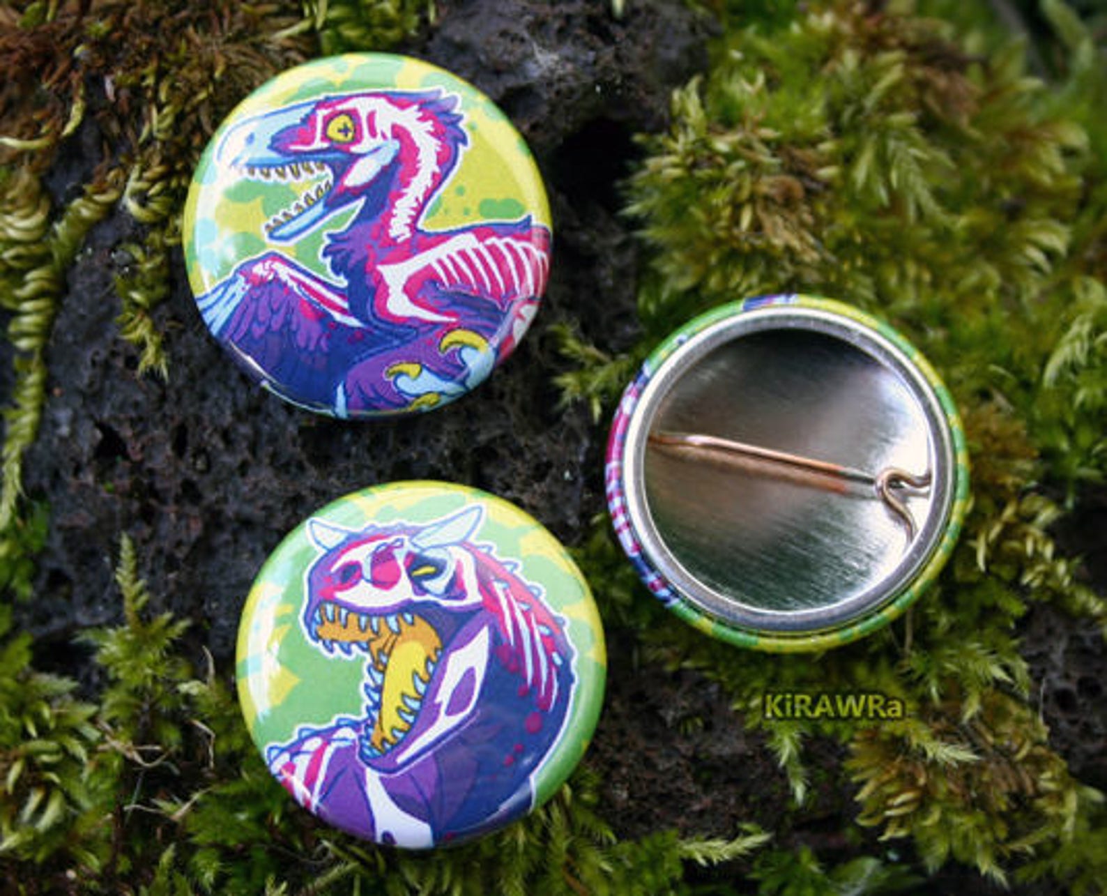 Rad Dinosaur Pinback Button Set 1 Inch Dino Radioactive - Etsy
