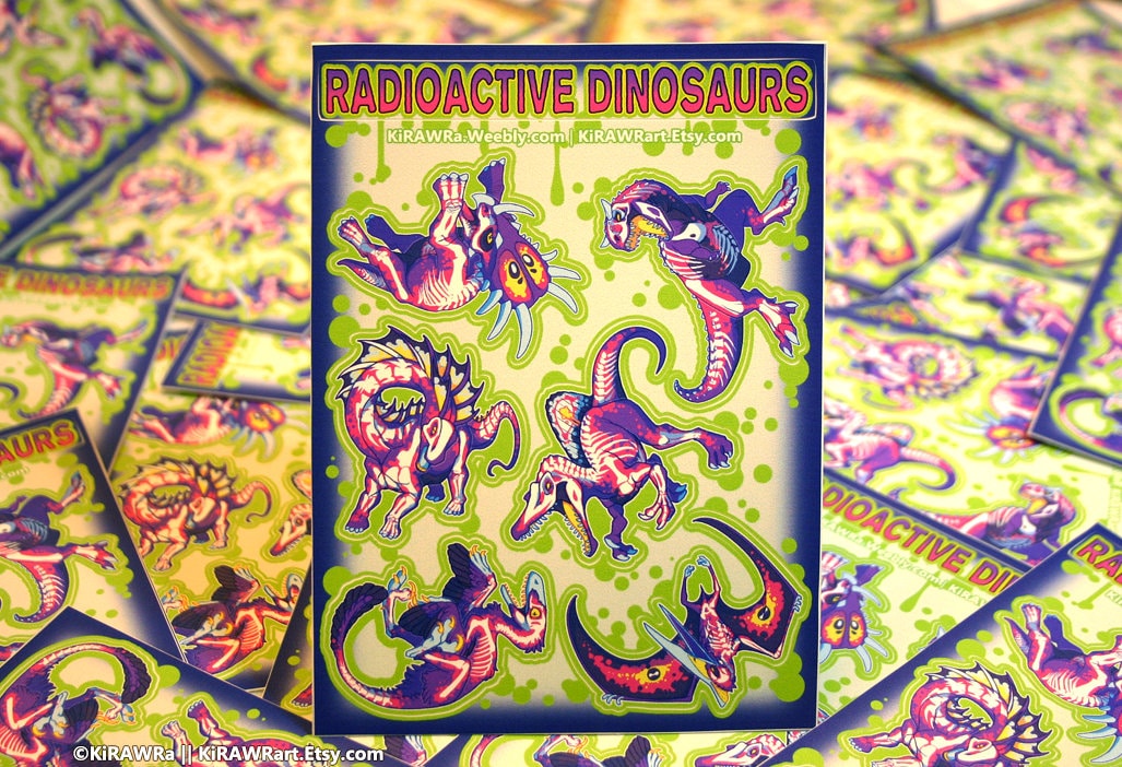 Rad Dinosaurs Sticker Sheet Vinyl Dino Neon Skeleton Paleo - Etsy