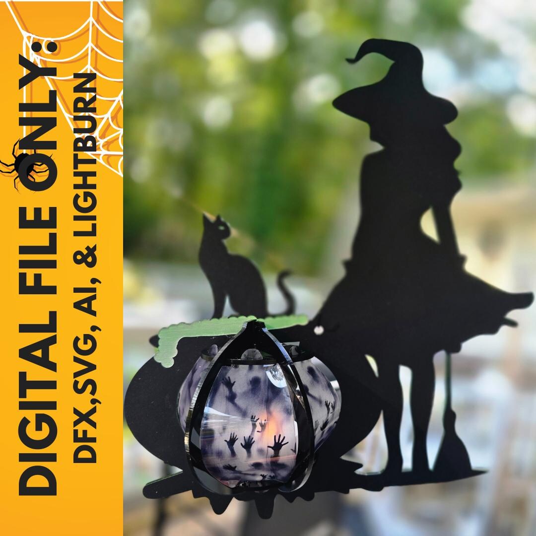 Glowforge SVG, Witch Lantern Laser Cut File, Halloween Witch Lantern ...