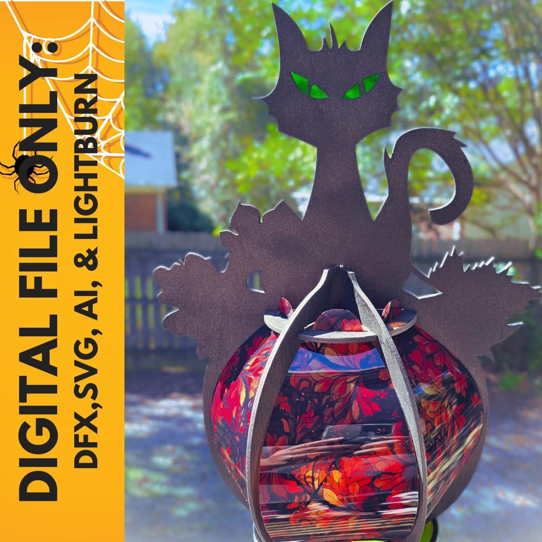 Black Cat Lantern Laser Cut File, Halloween Cat Lantern SVG, Halloween ...
