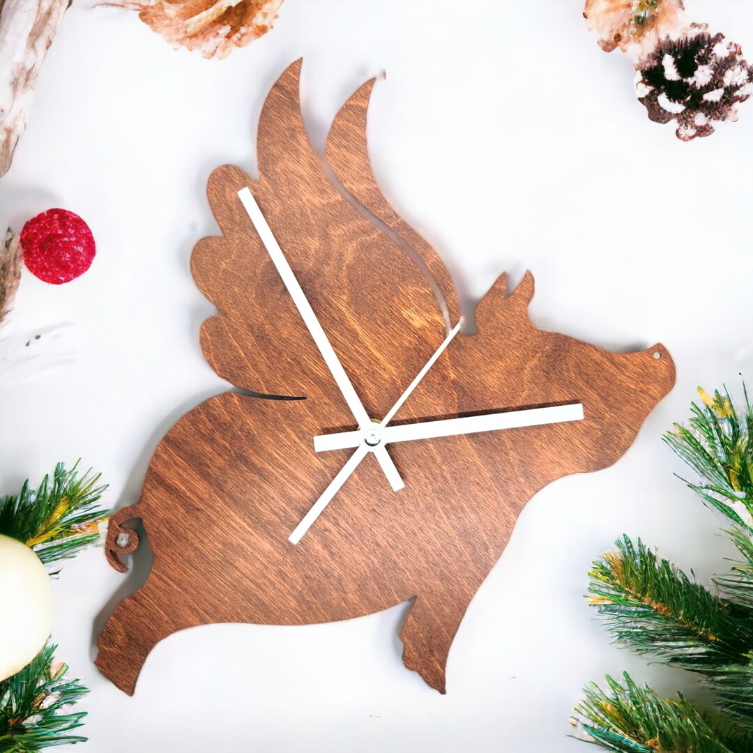 Wooden Pig Clock, Pig Clock, Pigs Fly Clock, Flying Pig Wall Décor, Pig ...