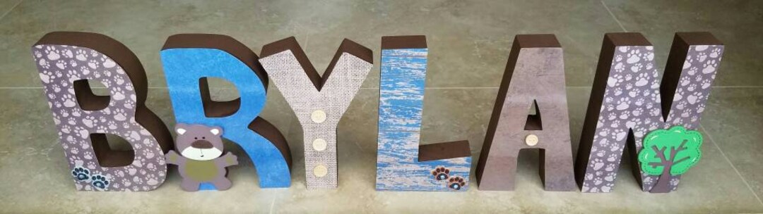 Teddy Bear, Blue & Brown, Custom Wood Letters, Cake Table Letters ...