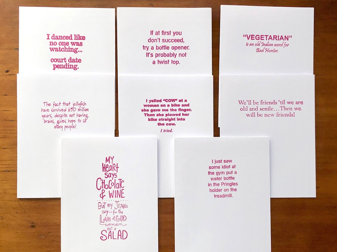 8 Funny Cards, Blank All Occasion Adult Humor Card Pack Set, Sarcastic ...