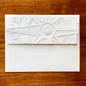 8 White Embossed Compass Cards, Blank Compass Rose Note Card Set ...