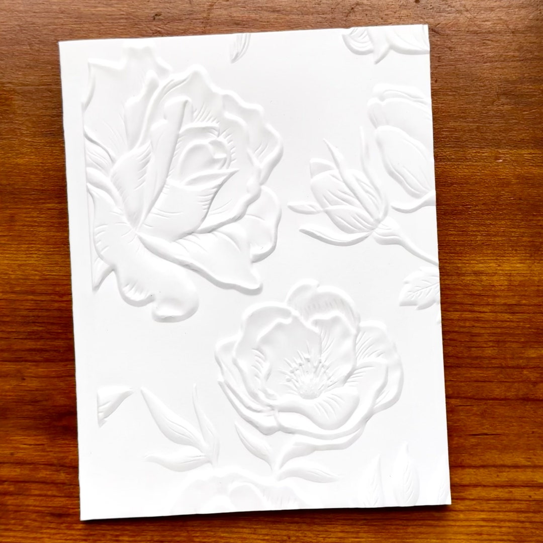 8 Embossed White Rose Note Card Set, Floral Card Set, Blank Botanical ...