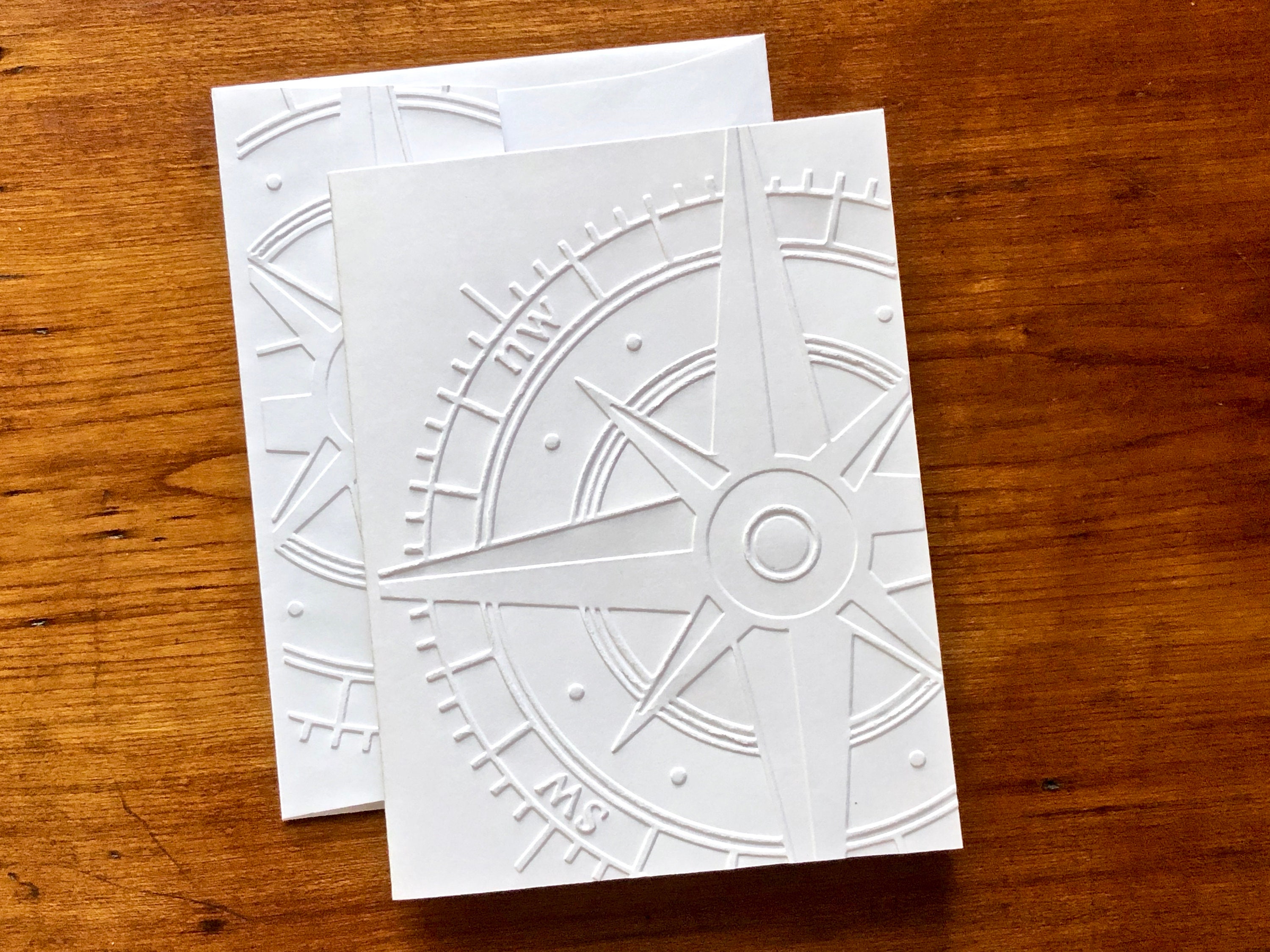 8 White Embossed Compass Cards, Blank Compass Rose Note Card Set ...