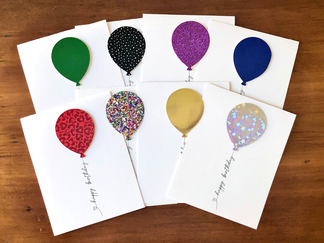 8 Balloon Birthday Cards Blank Happy Birthday Note Card Set - Etsy