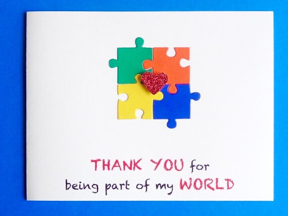 Autism Thank You Card Autism Awareness Puzzle Piece Card | Etsy