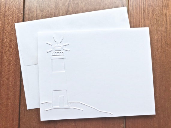 8 Lighthouse Cards White Embossed Lighthouse Note Cardset - Etsy