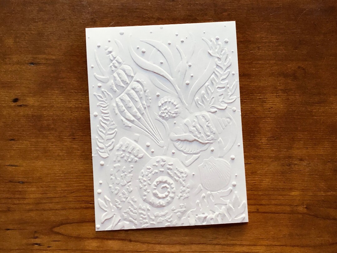 8 3D Seashell Note Cards, White Embossed Ocean Note Card Set, Blank Sea ...