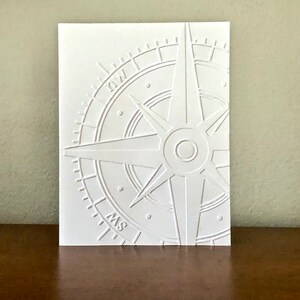8 White Embossed Compass Cards, Blank Compass Rose Note Card Set ...