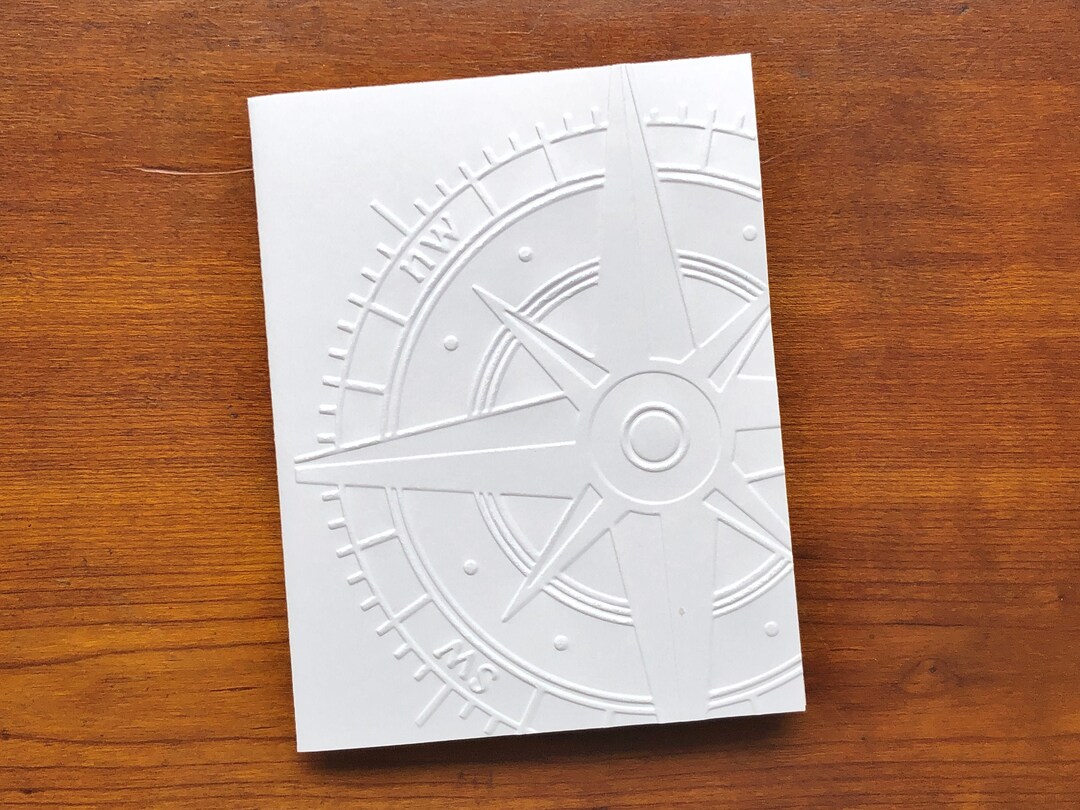 8 White Embossed Compass Cards, Blank Compass Rose Note Card Set ...