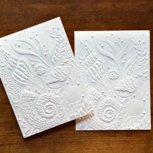 8 3D Seashell Note Cards, White Embossed Ocean Note Card Set, Blank Sea ...