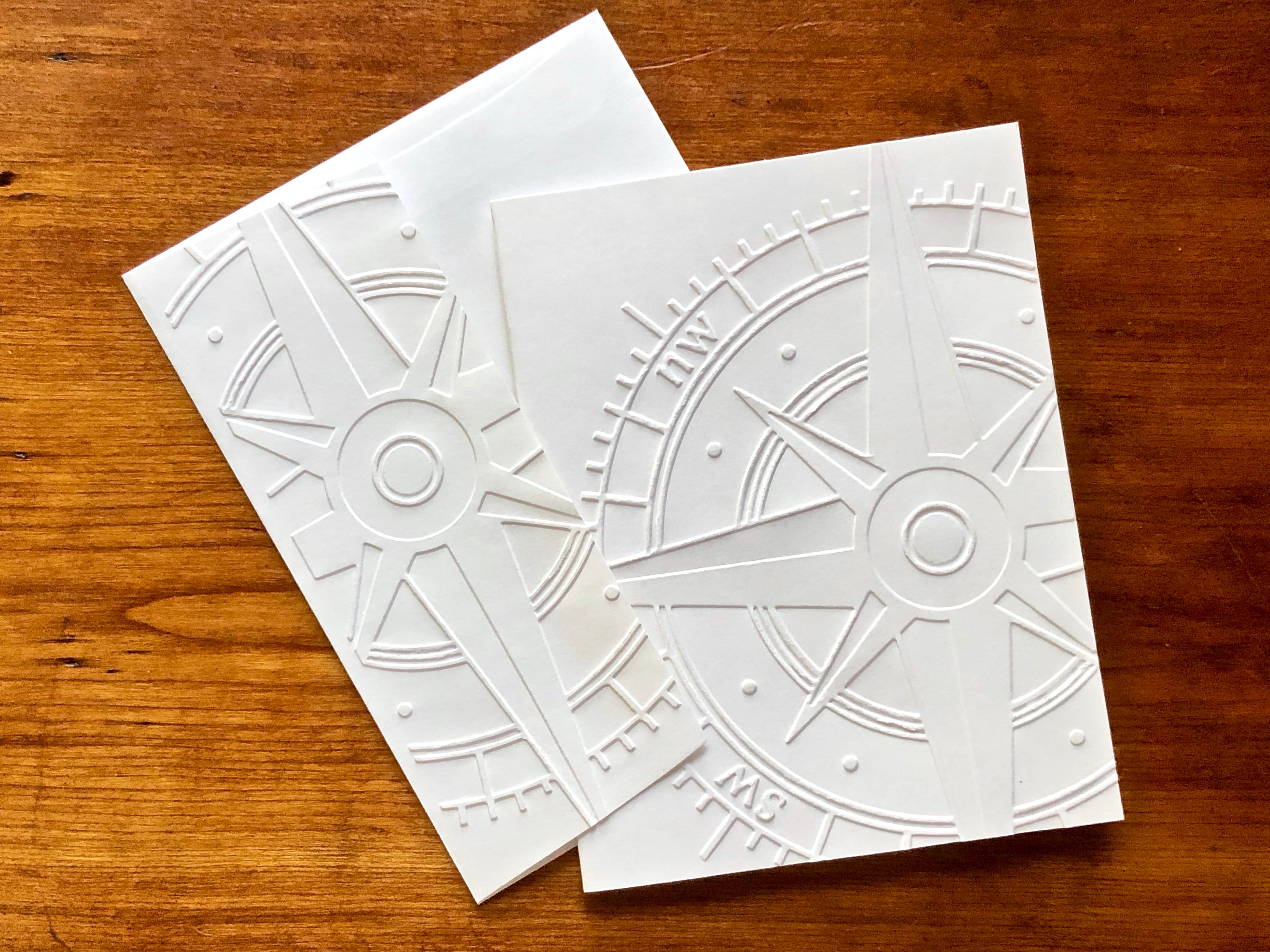 8 White Embossed Compass Cards, Blank Compass Rose Note Card Set ...
