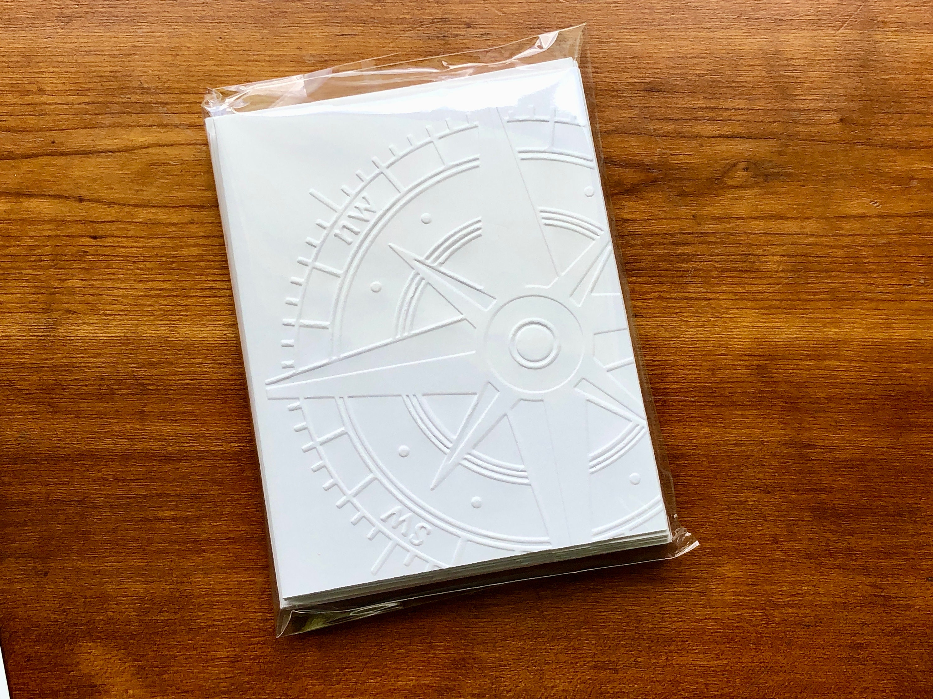8 White Embossed Compass Cards, Blank Compass Rose Note Card Set ...