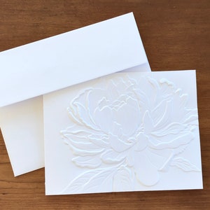 3D Embossed White Peony Flower Note Card Set, Floral Card Set, Blank ...