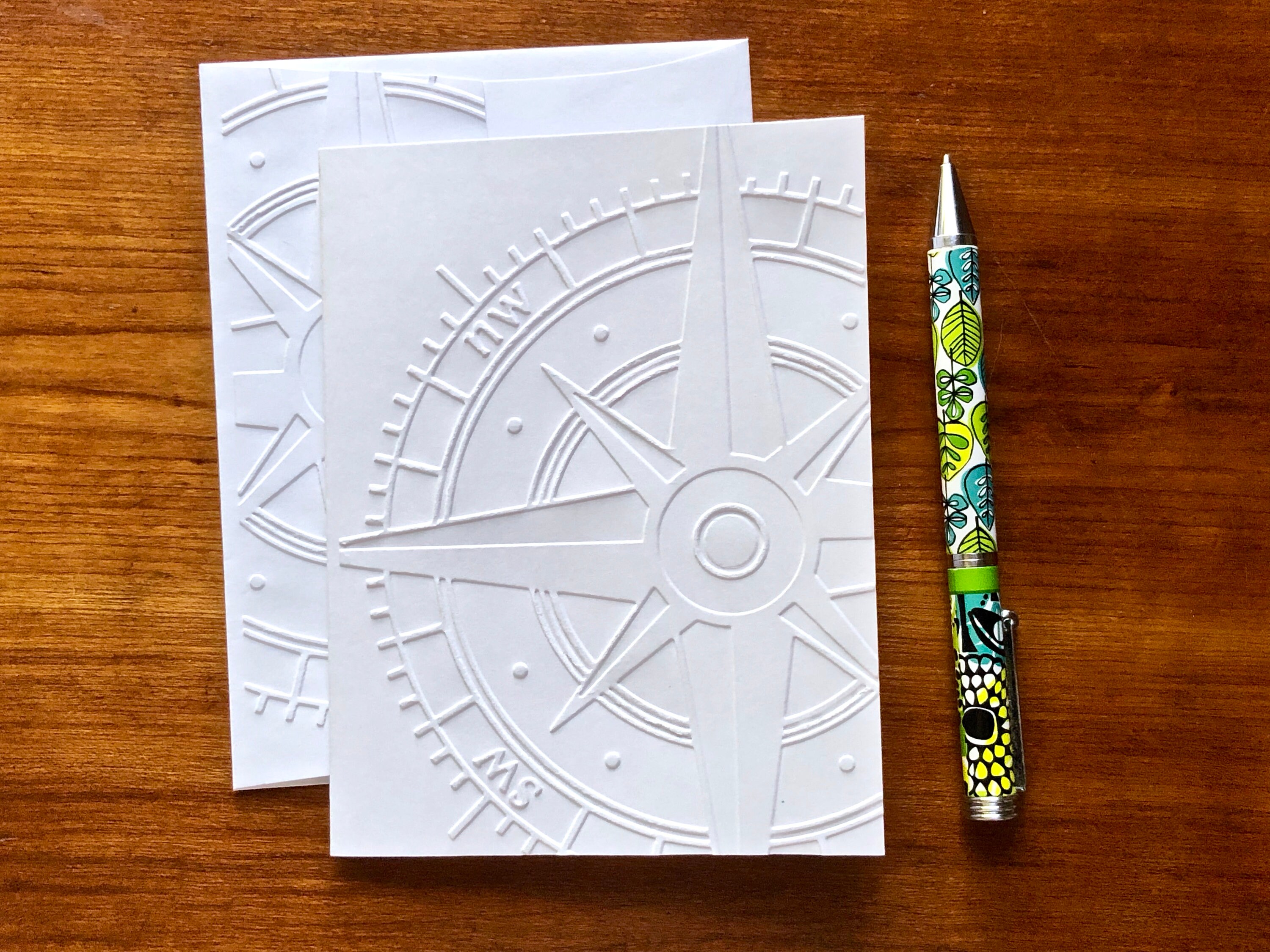 8 White Embossed Compass Cards, Blank Compass Rose Note Card Set ...
