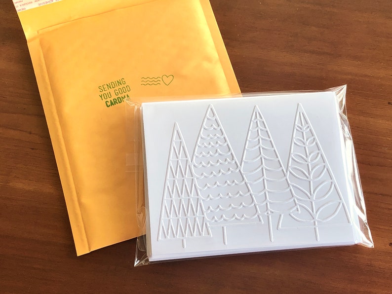 8 White Embossed Christmas Tree Cards Modern Minimalist - Etsy