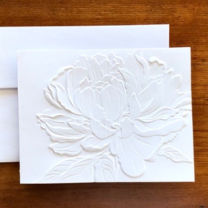 3D Embossed White Peony Flower Note Card Set, Floral Card Set, Blank ...