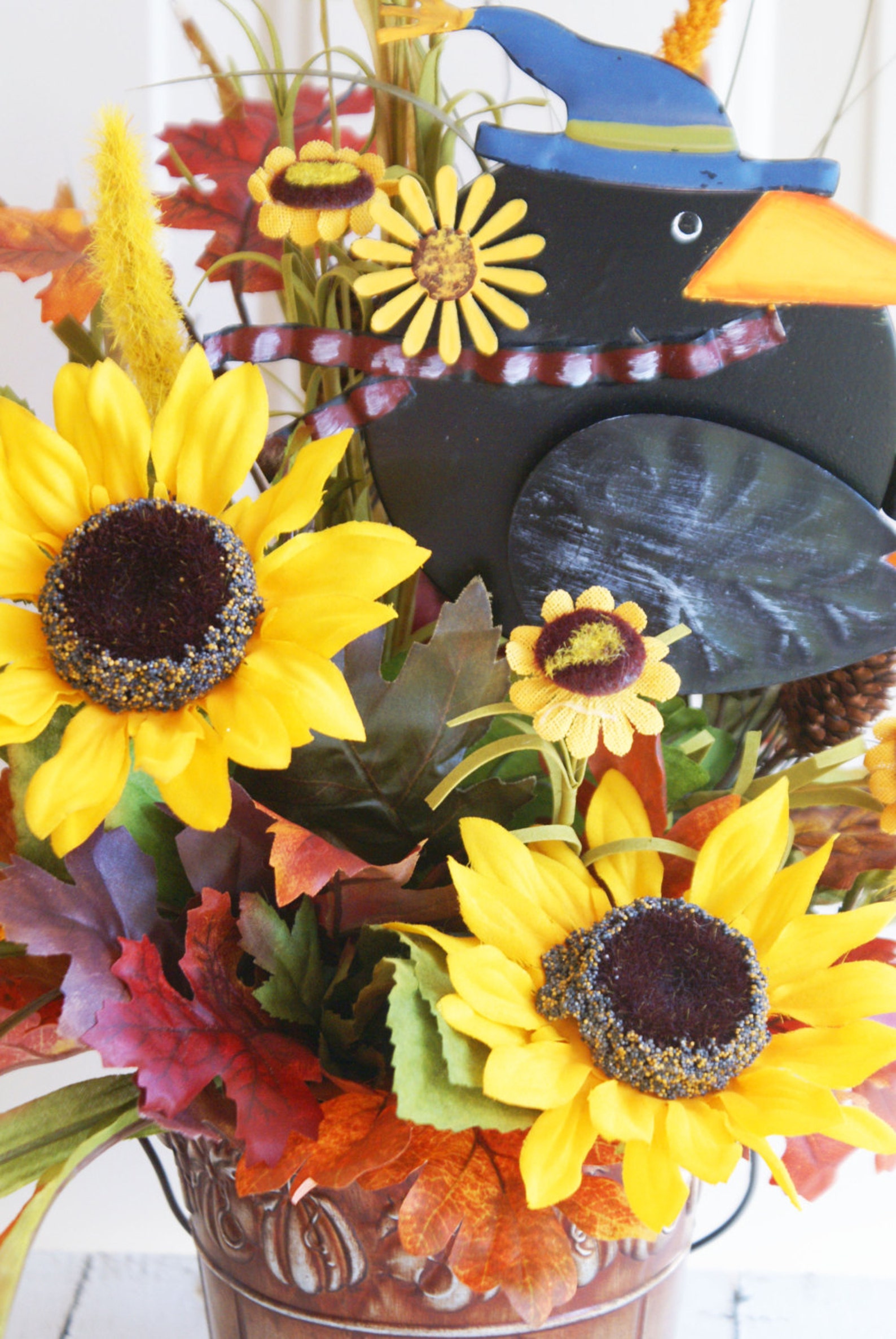 Fall Floral Sunflower Arrangement Autumn Crow and Sunflower | Etsy