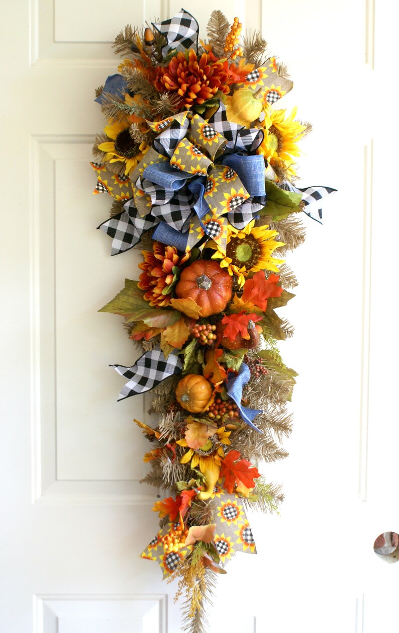 Fall Farmhouse Swag Rustic Autumn Swag Rustic Sunflower | Etsy