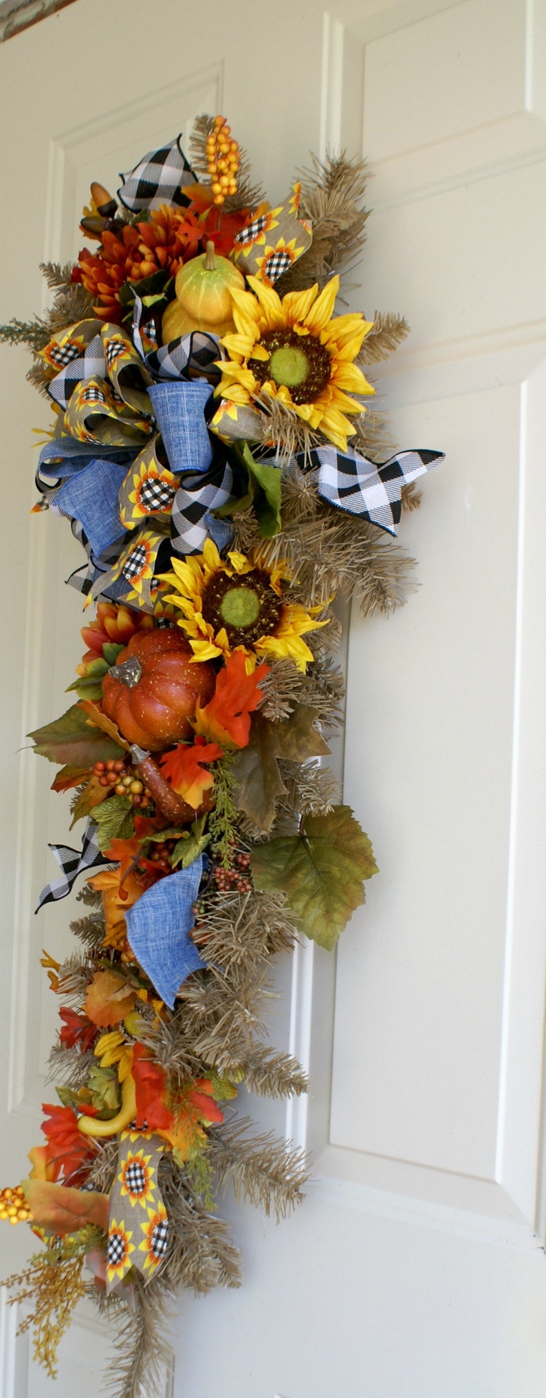 Fall Farmhouse Swag Rustic Autumn Swag Rustic Sunflower | Etsy