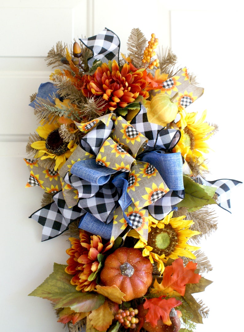 Fall Farmhouse Swag Rustic Autumn Swag Rustic Sunflower | Etsy