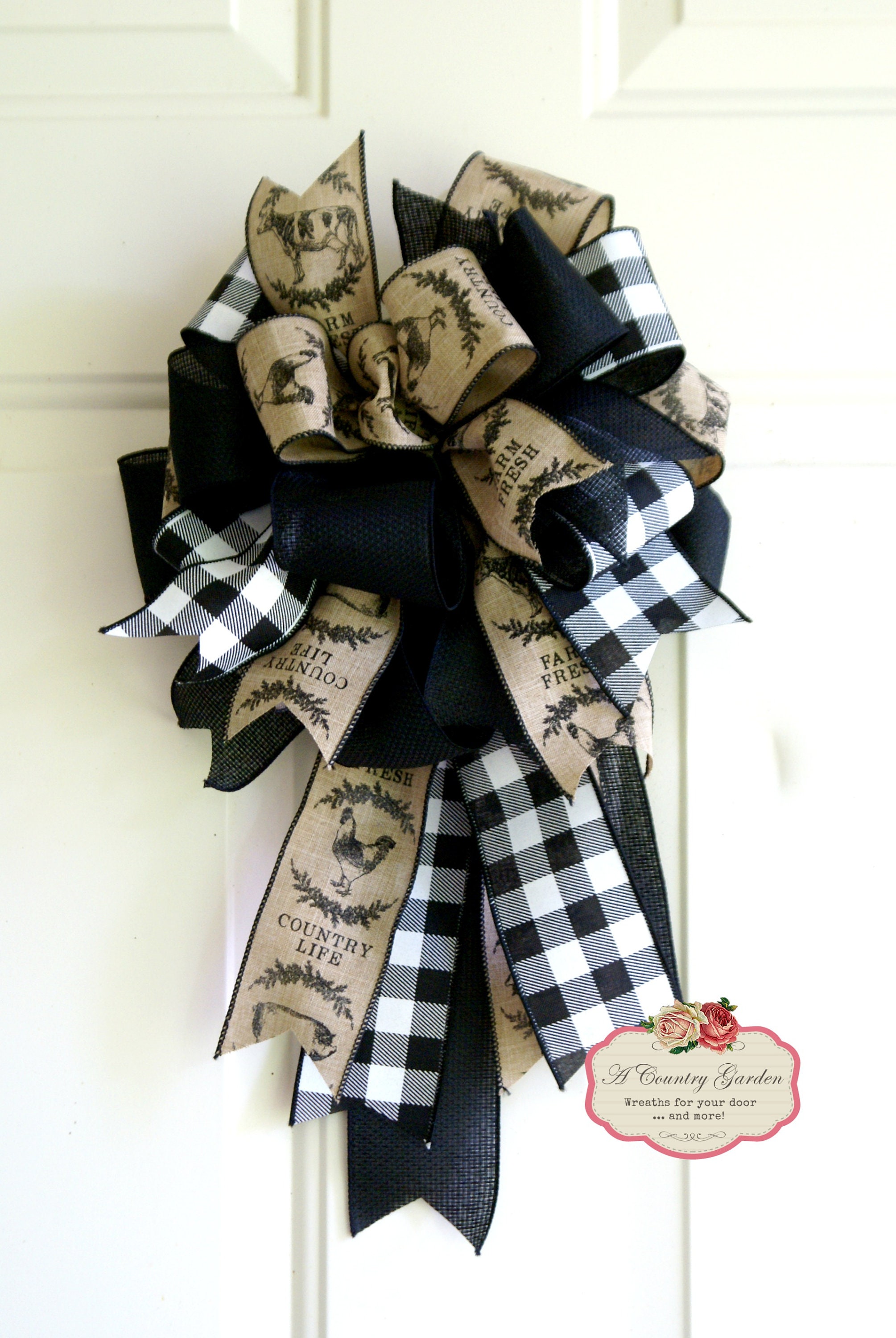 Fall Farmhouse Bow - Rustic Fall Country Bow~ French Country Bow -black ...