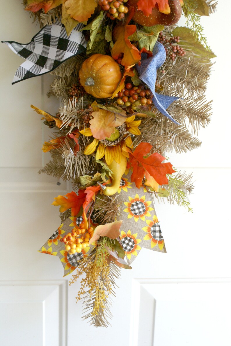 Fall Farmhouse Swag Rustic Autumn Swag Rustic Sunflower | Etsy