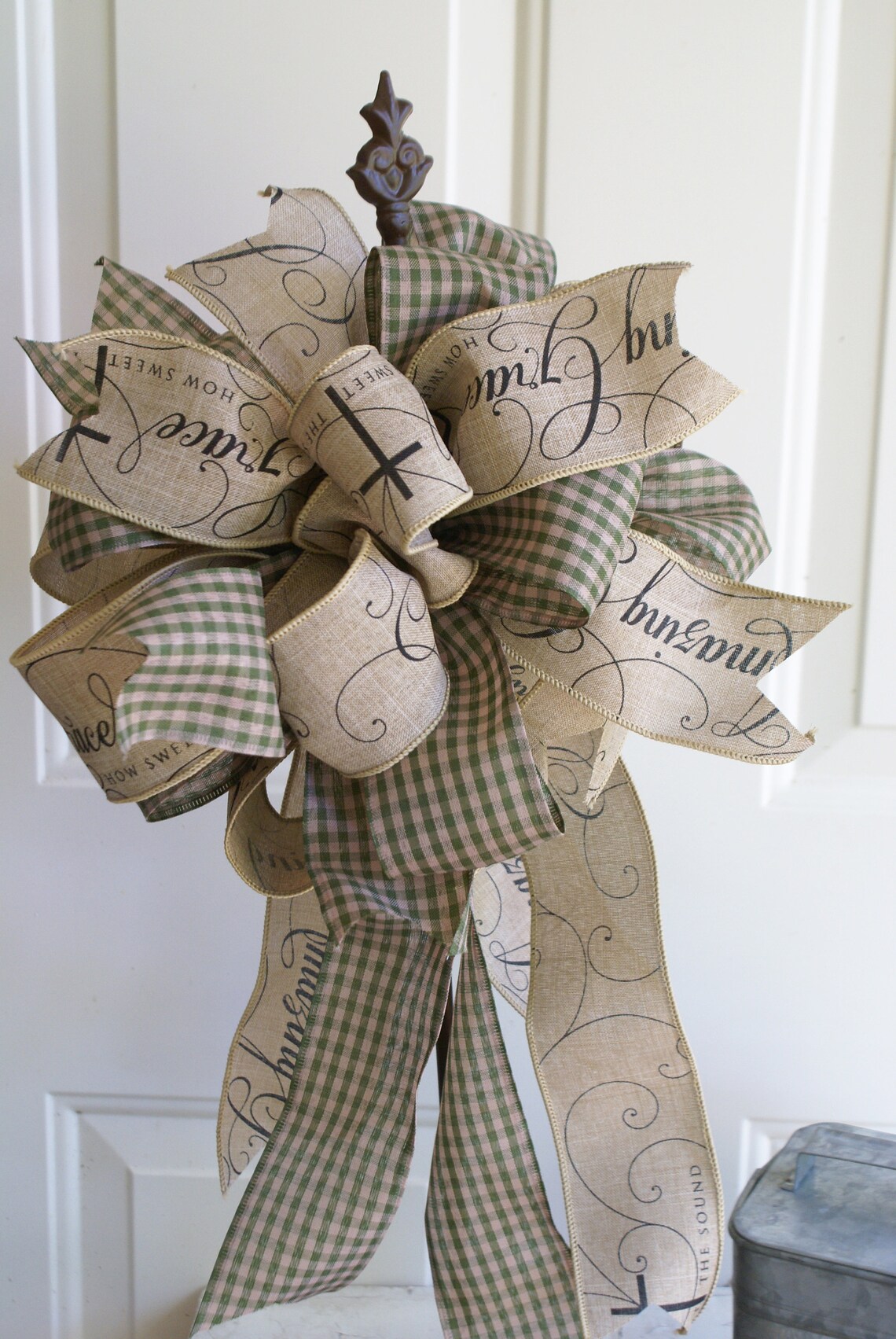 Farmhouse Amazing Grace Wreath Bow, Country Neutral Décor, Rustic ...