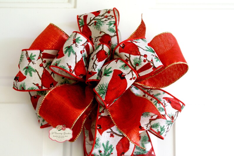 Country Christmas Bow, Cardinal Country Christmas Bow, Rustic Christmas ...