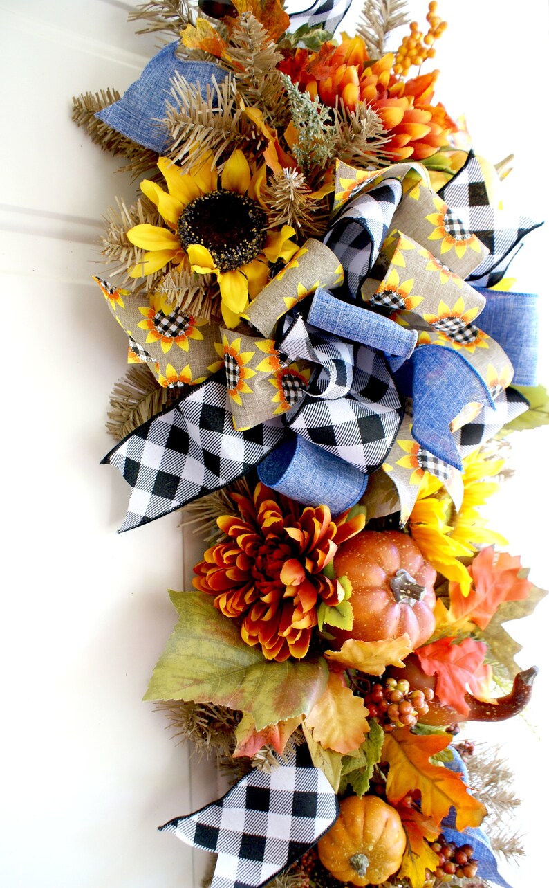 Fall Farmhouse Swag Rustic Autumn Swag Rustic Sunflower - Etsy